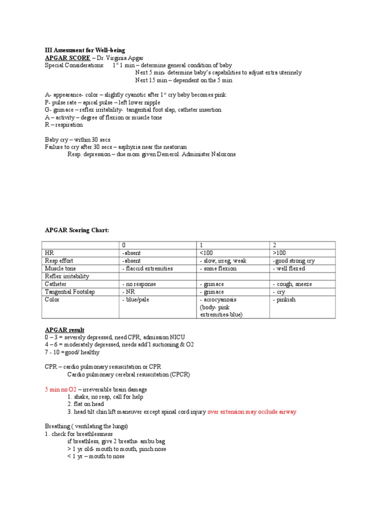 III Assessment For Well-Being APGAR SCORE - Dr. Virginia Apgar | PDF ...