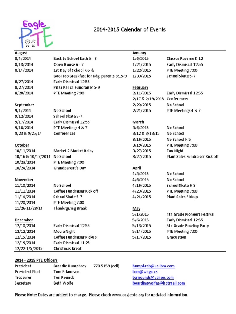 Pte Calendar 2014-15 | PDF