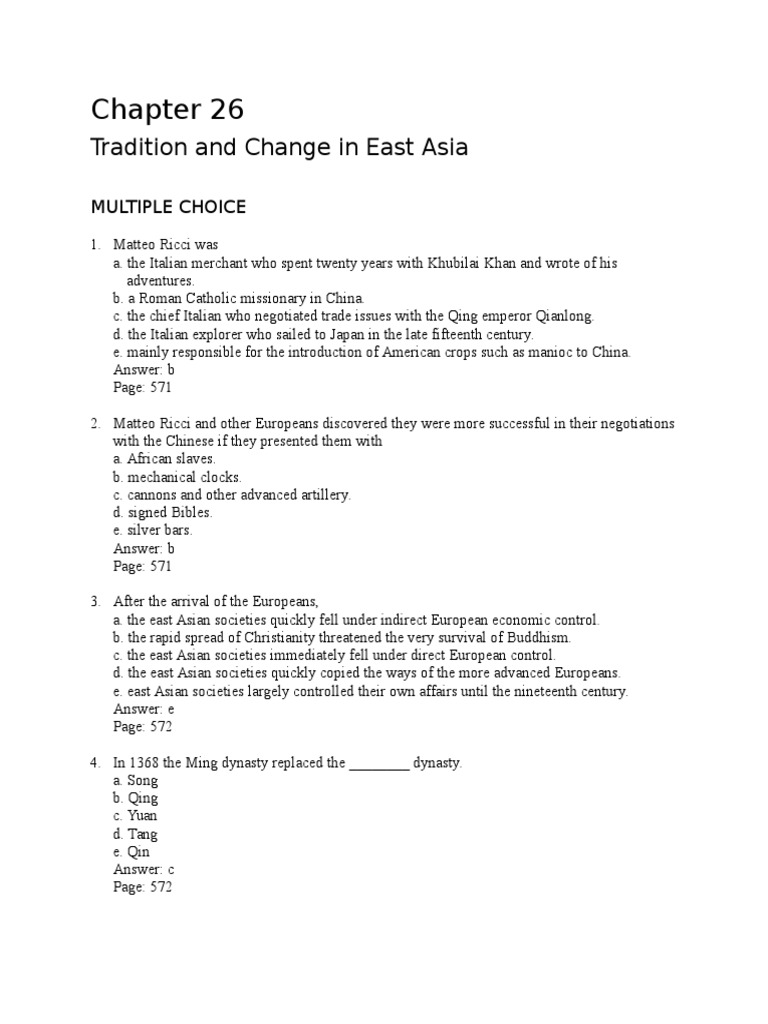 AP World Chapter Test Answers | PDF | Qing Dynasty | China
