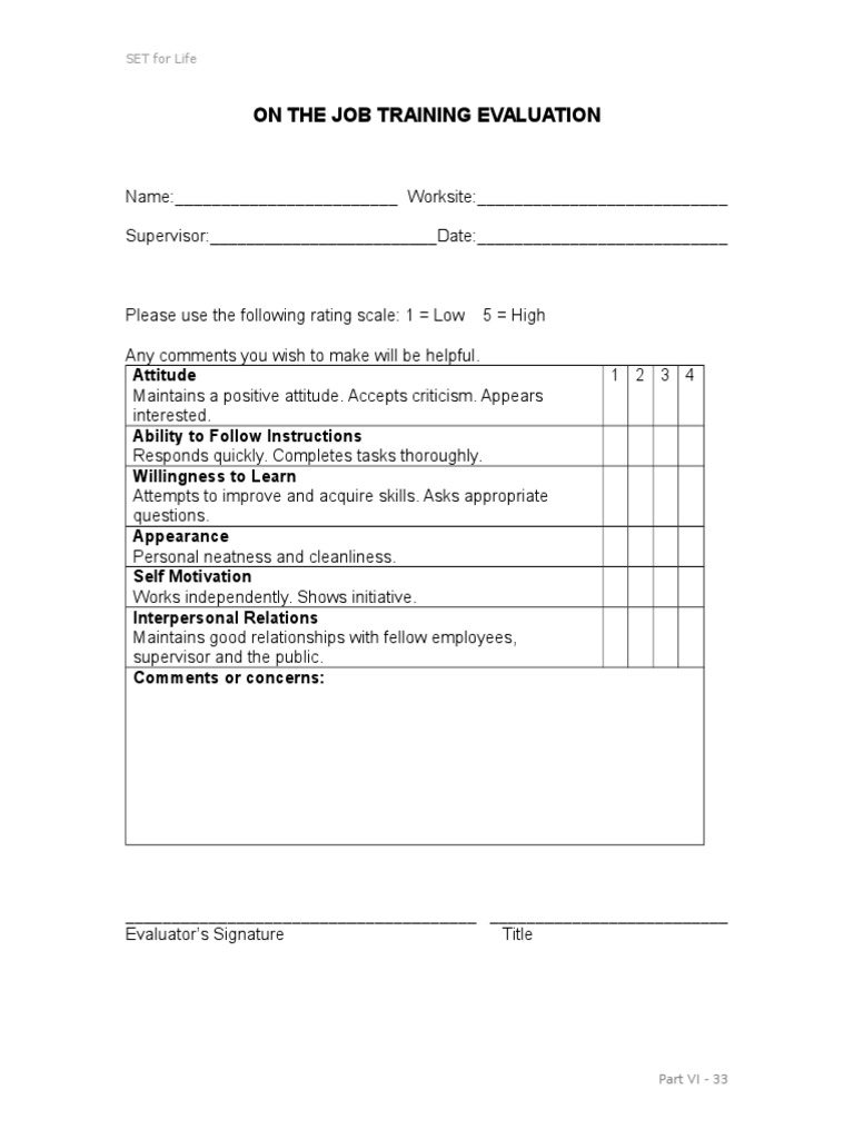 On-the-Job Training Evaluation Form | PDF | Career & Growth | Business