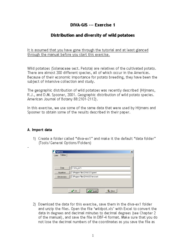 DIVA-GIS - Exercise 1 Distribution and Diversity of Wild Potatoes | PDF ...