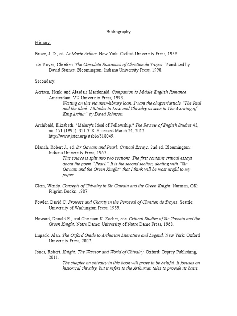 King Arthur Research Annotated Bibliography | PDF | Chivalry | King Arthur