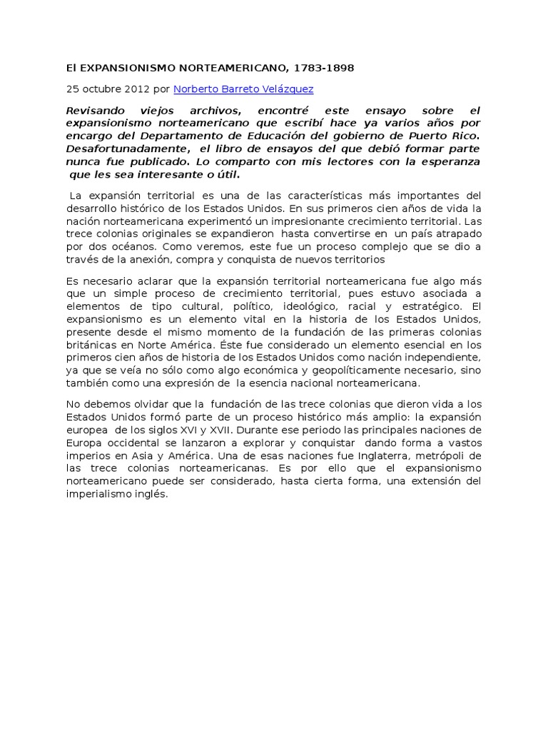 El Expansionismo Norteamericano | PDF | Imperio español | Thomas Jefferson