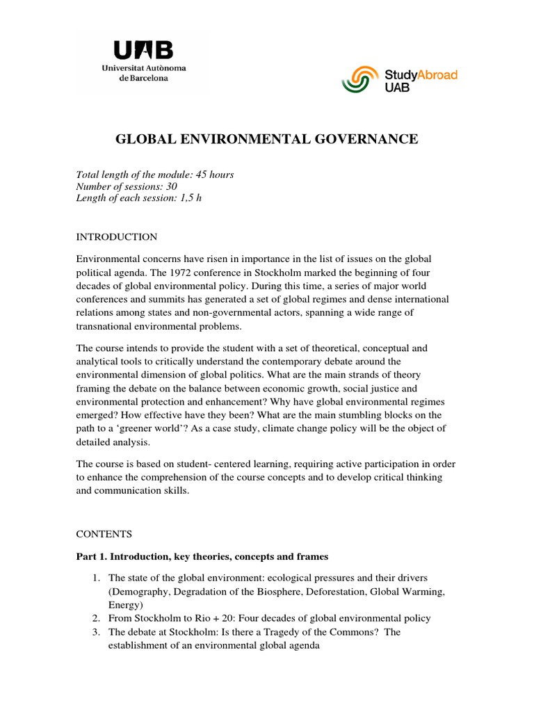 Global Environmental Governance | PDF | Politics Of Global Warming ...