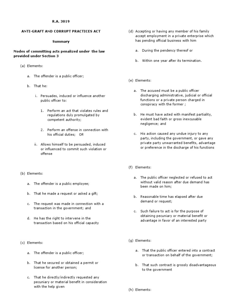 RA 3019 Summary | PDF | License | Crime & Violence