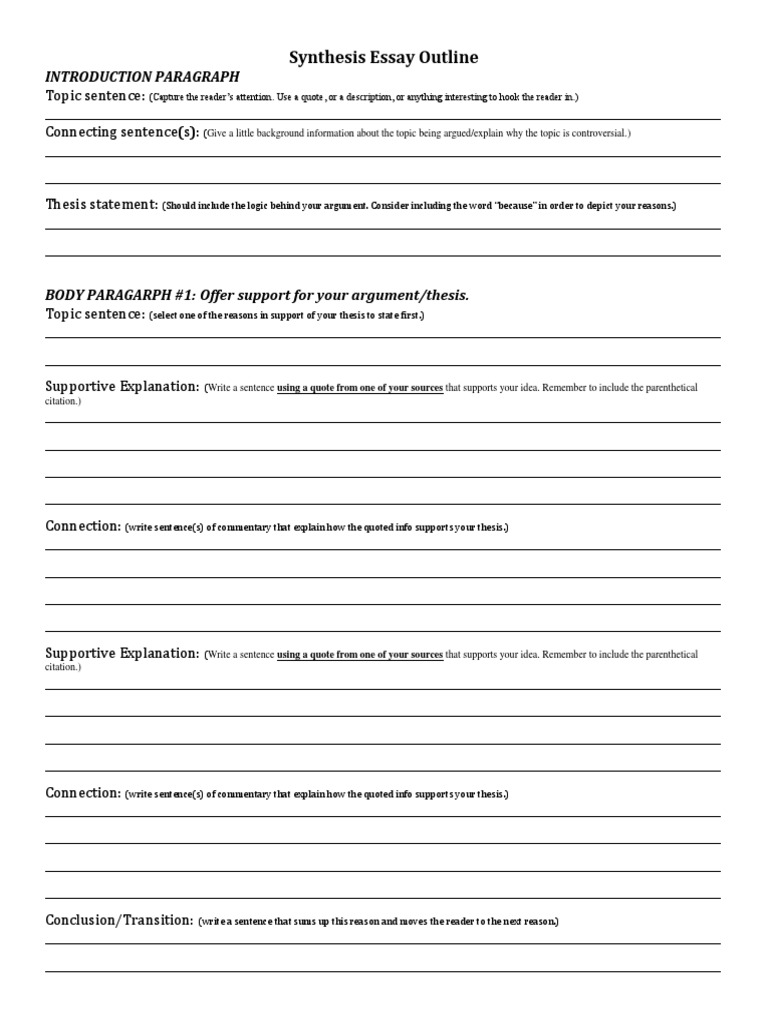 Synthesis Essay Outline | Argument | Citation