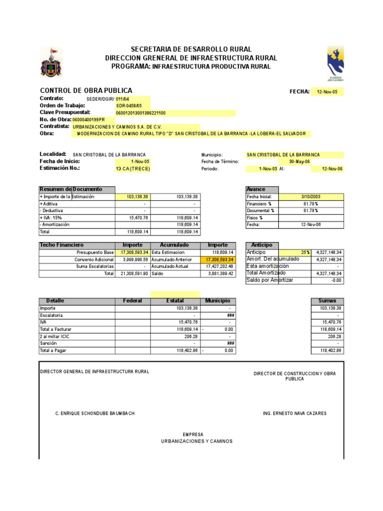 Ejemplo de Generador de Obra U Estimacion | PDF