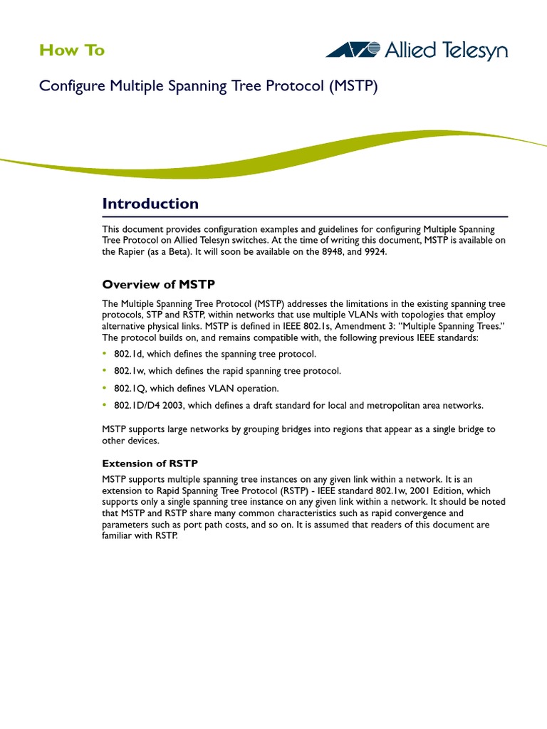 How To: Configure Multiple Spanning Tree Protocol (MSTP) | PDF | Internet Protocols | Internet ...