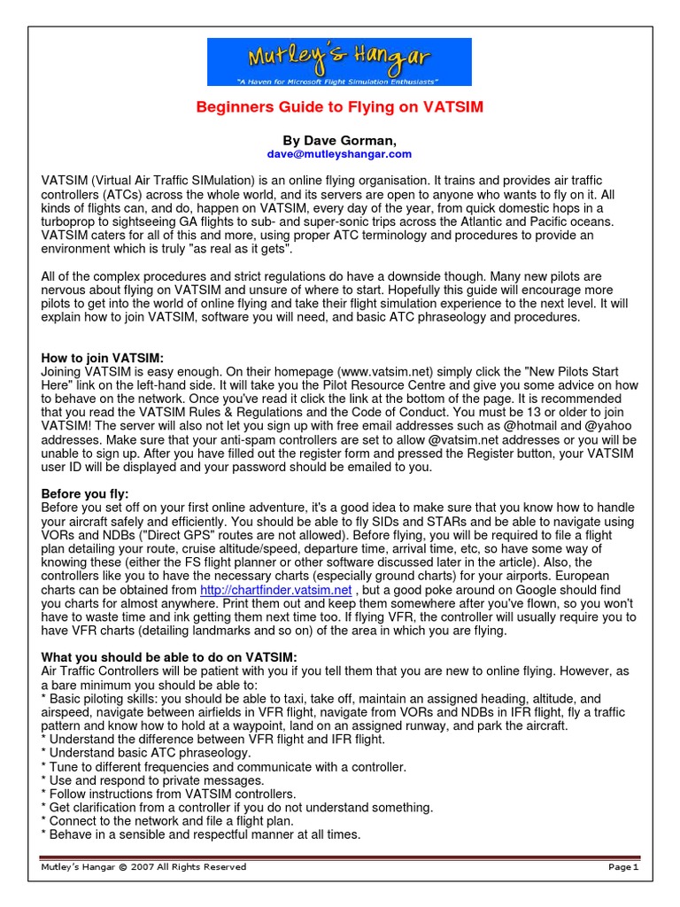 Beginners Guide To Flying On VATSIM: by Dave Gorman | PDF | Instrument ...