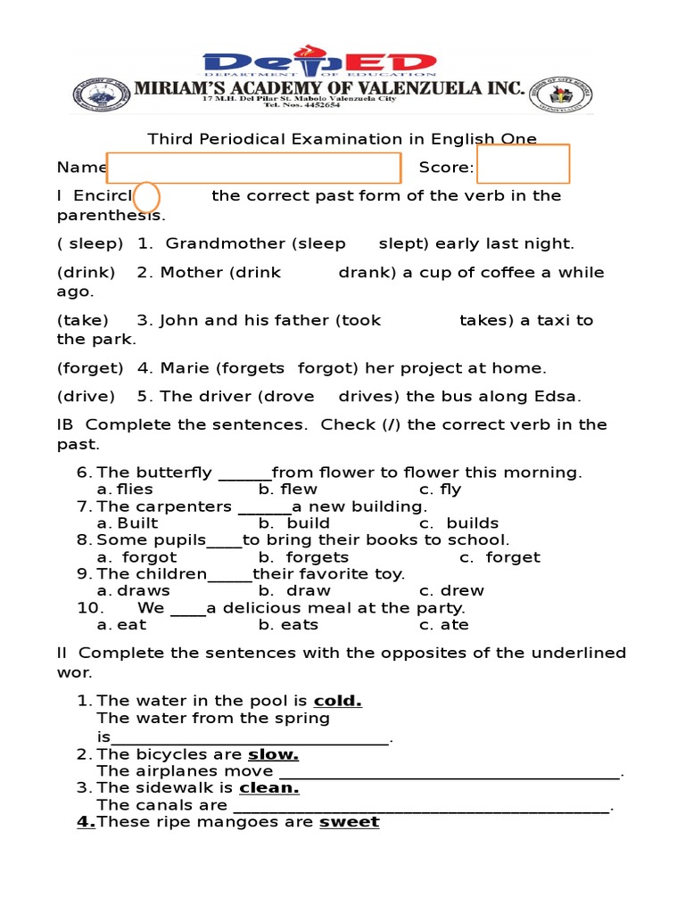 3rd Periodical Test Grade 1 | PDF | Foods
