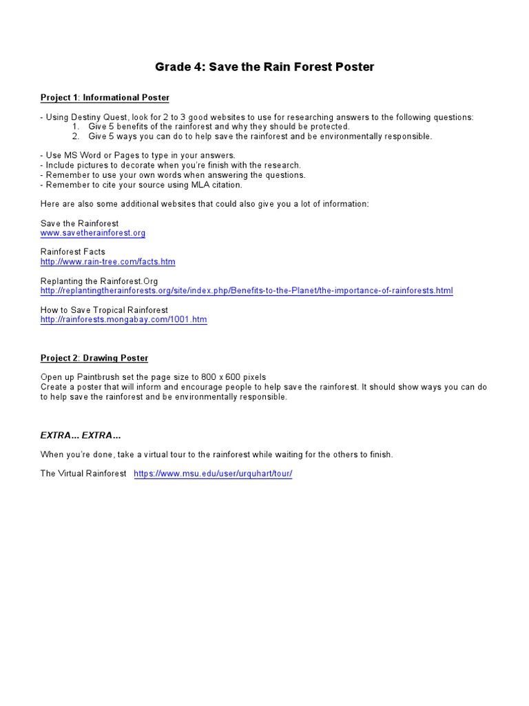Gr. 4 Rainforest Poster Rubric | PDF | Page Layout | Citation