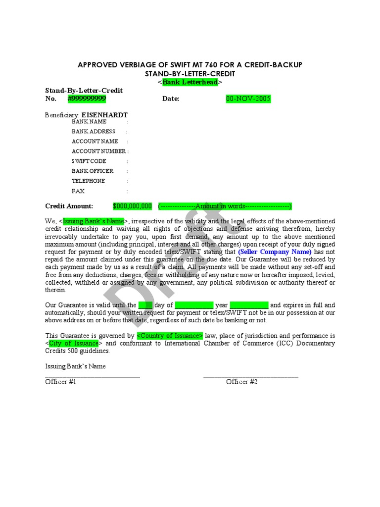 Sblc Example Pdf Withholding Tax Payments