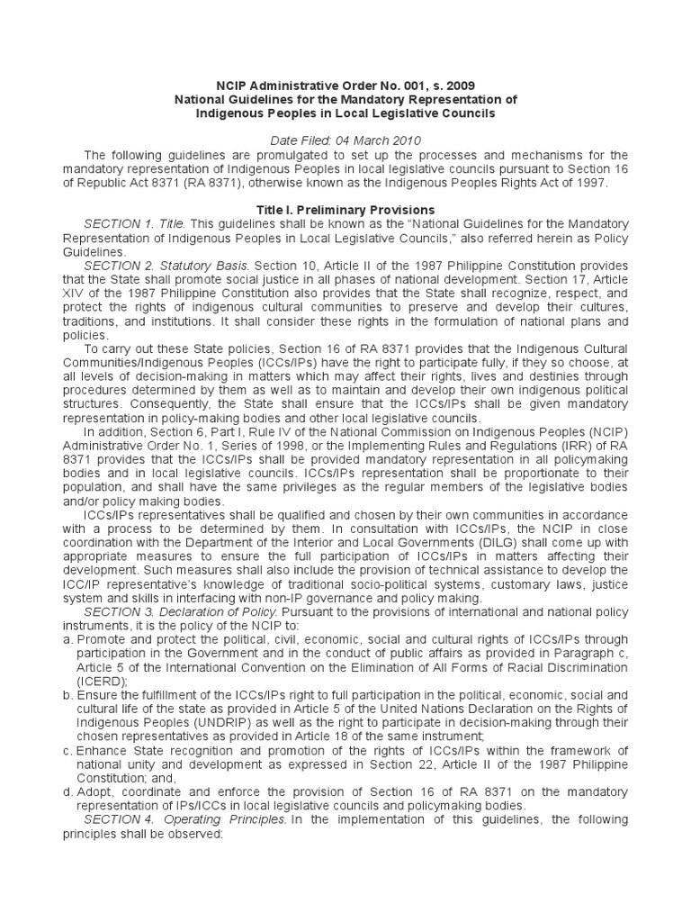 NCIP Administrative Order No. 001 S. 2009docx | PDF | Indigenous ...