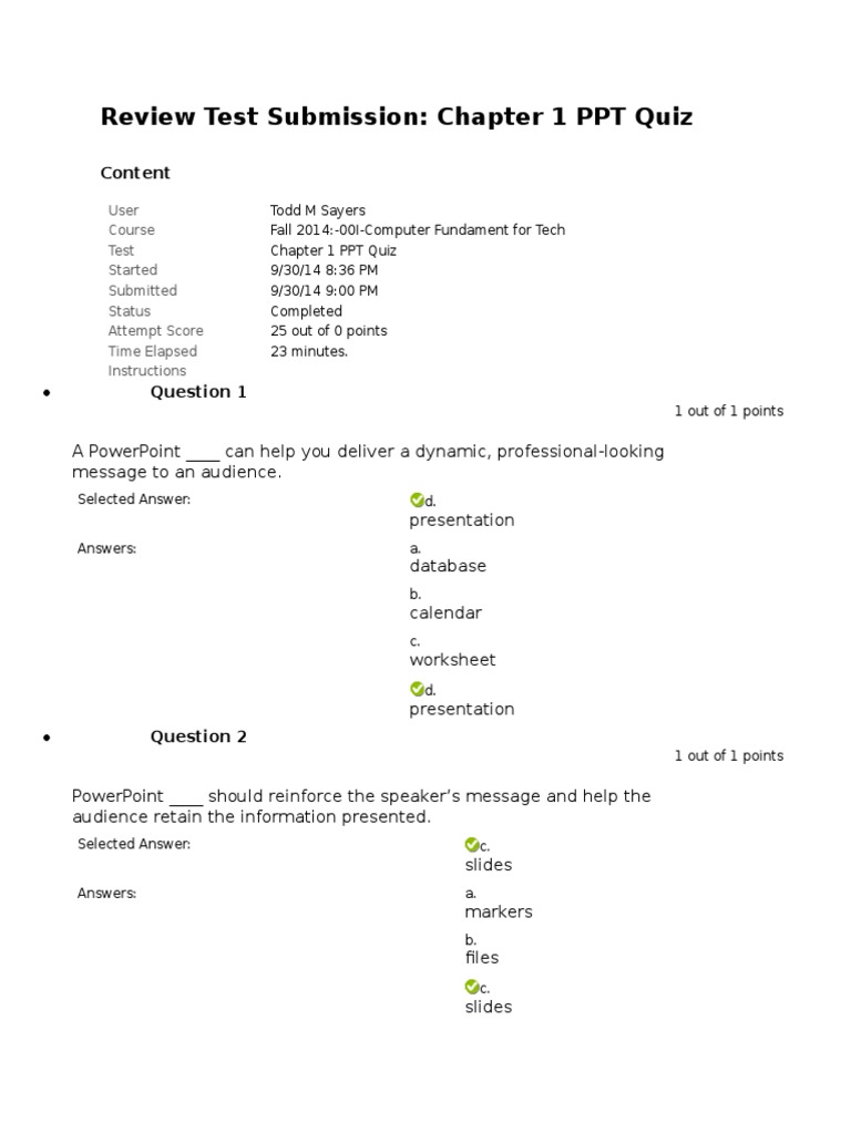 Chapter 1 PPT Quiz | PDF | Microsoft Power Point | Keyboard Shortcut