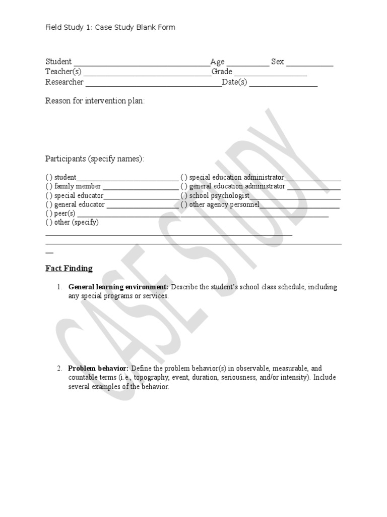 Case Study Blank Form | Download Free PDF | Field Research | Case Study