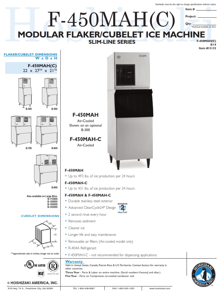 Modular Flaker/Cubelet Ice Machine: Slim-Line Series | PDF ...