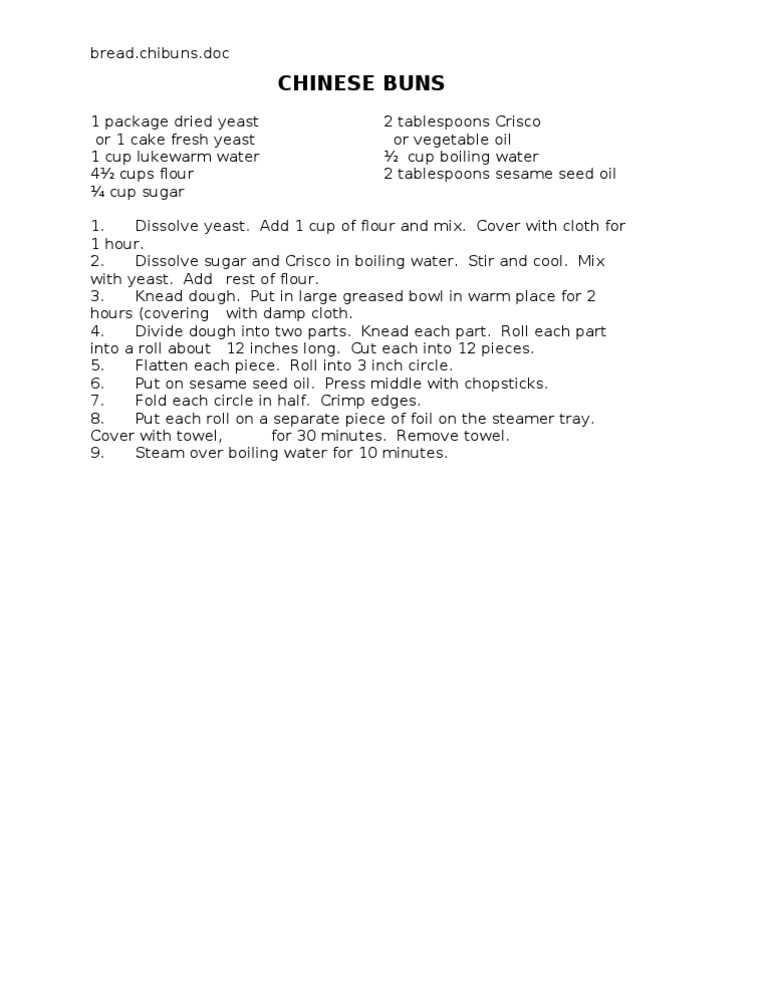 Chinese Steamed Buns Recipe | PDF | Wellness