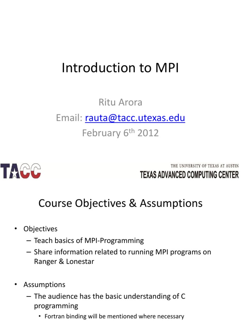 Introduction To MPI Ranger Lonestar | PDF | Message Passing Interface | Software Development
