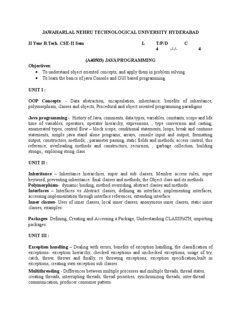 Java Progamming Syllabus R13 Jntuh Pdf Method Computer Programming Class Computer