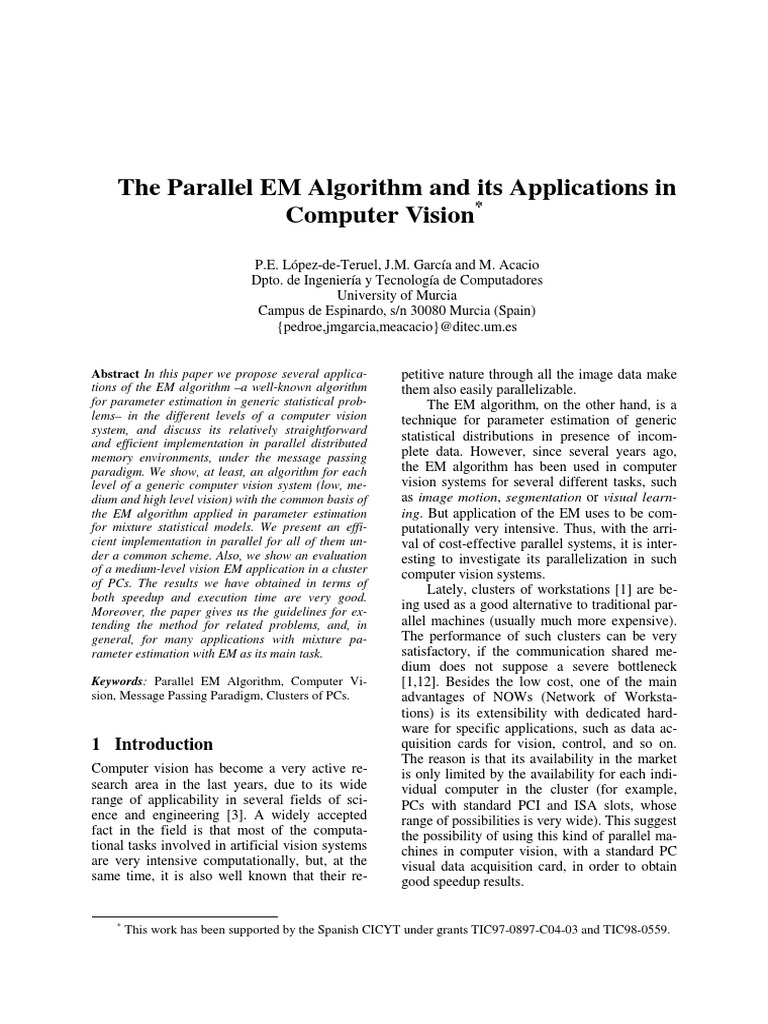 The Parallel Em Algorithm And Its Applications In Computer Vision Pdf Parallel Computing