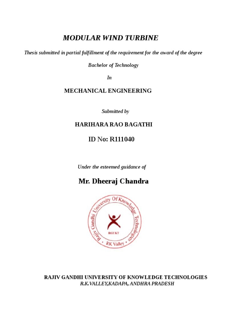 MODULAR WIND TURBINE THESIS | PDF | Wind Turbine | Wind Power