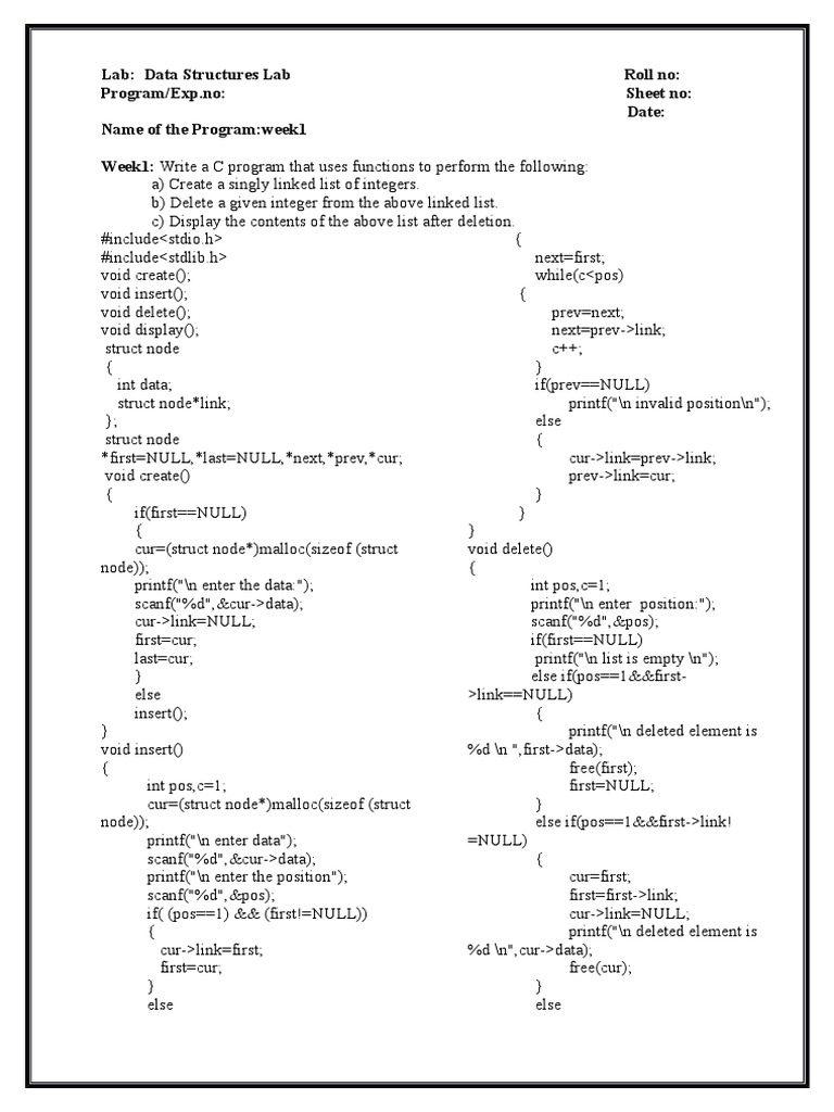 DSC Singly Linked List Program | Download Free PDF | Programming ... DSC Singly Linked List Program | Download Free PDF | Programming ...