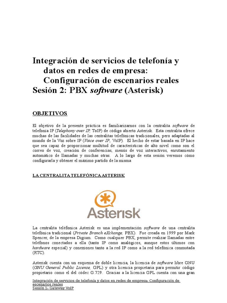 Implementacion de Asterisk Via Ip Manualmente | PDF | Voz sobre IP ...