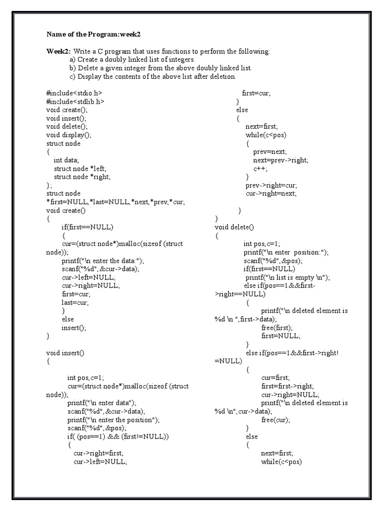 C Program to Create, Delete from Doubly Linked List | PDF | Software ... C Program to Create, Delete from Doubly Linked List | PDF | Software ...