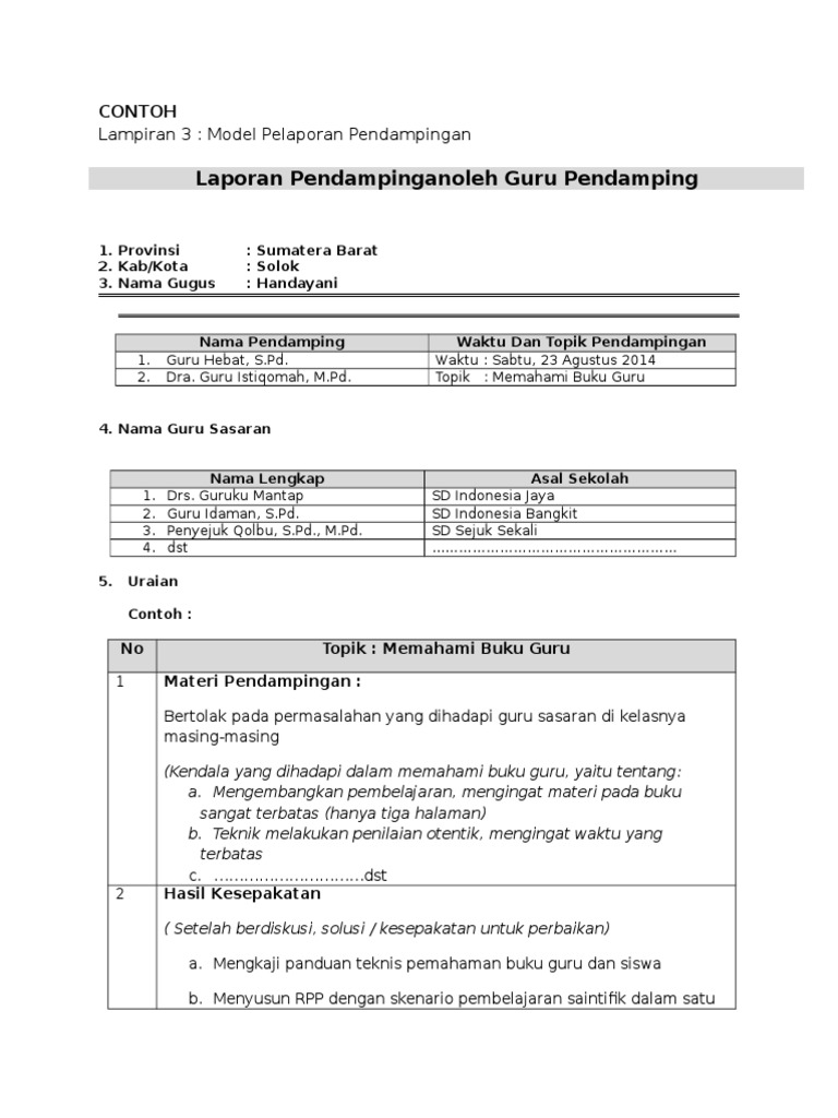 Format Laporan Pendampingan-Contoh Isi | PDF