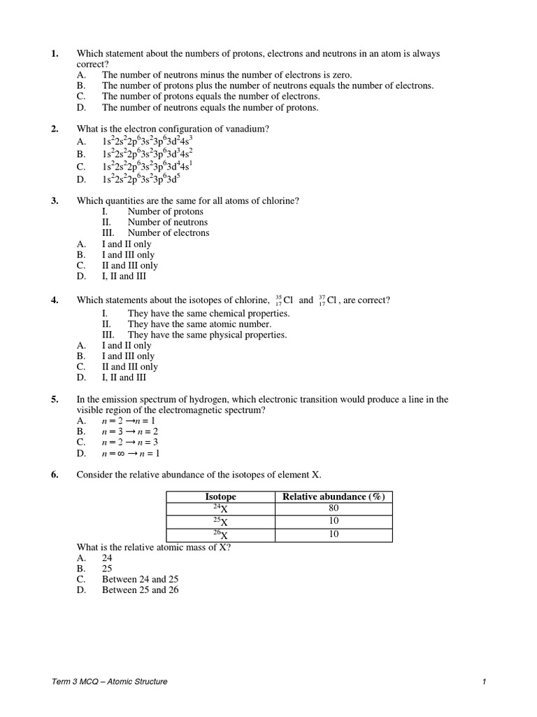 Atomic Structure MCQ w Ans | Atoms | Atomic Nucleus
