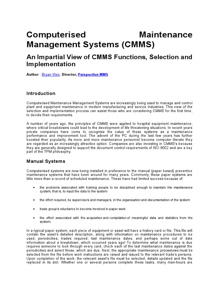 Computerised Maintenance Management Systems | PDF | Databases | Library ...