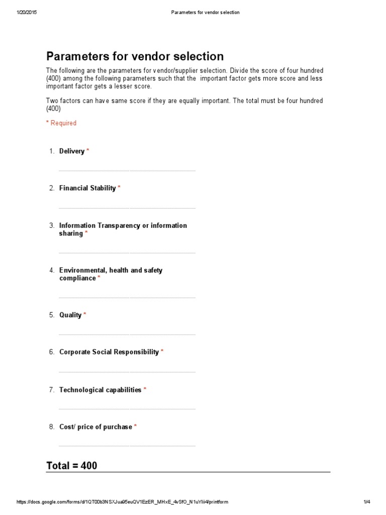 Parameters For Vendor Selection - Google Forms | PDF | Business Process ...