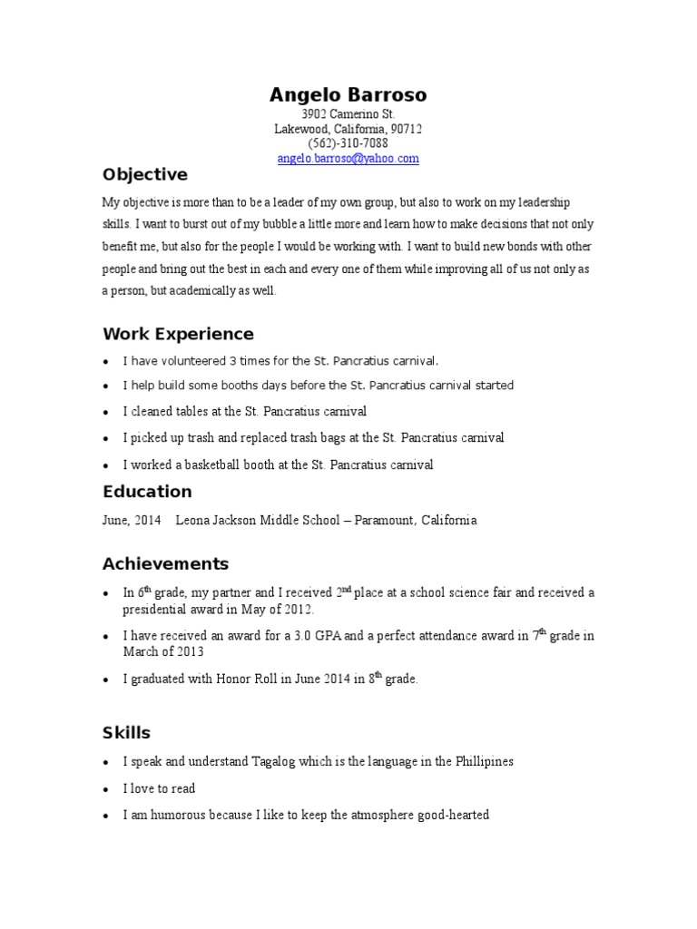 Angelo Barroso's Leadership Resume | PDF | Self-Improvement | Wellness