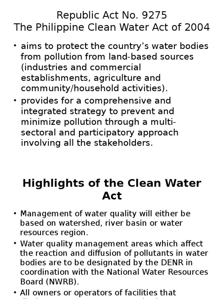 Republic Act No. 9275 The Philippine Clean Water Act of 2004 | PDF ...