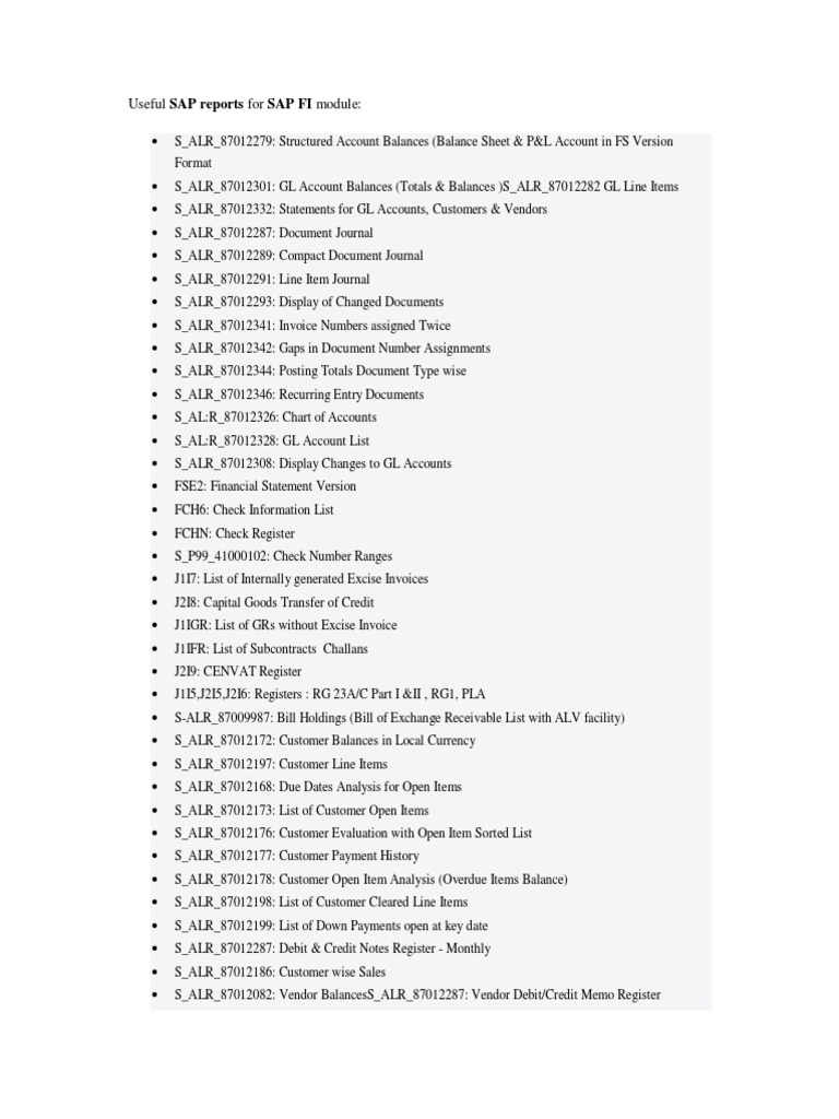 Reports For SAP FI Module | PDF | Depreciation | Debits And Credits