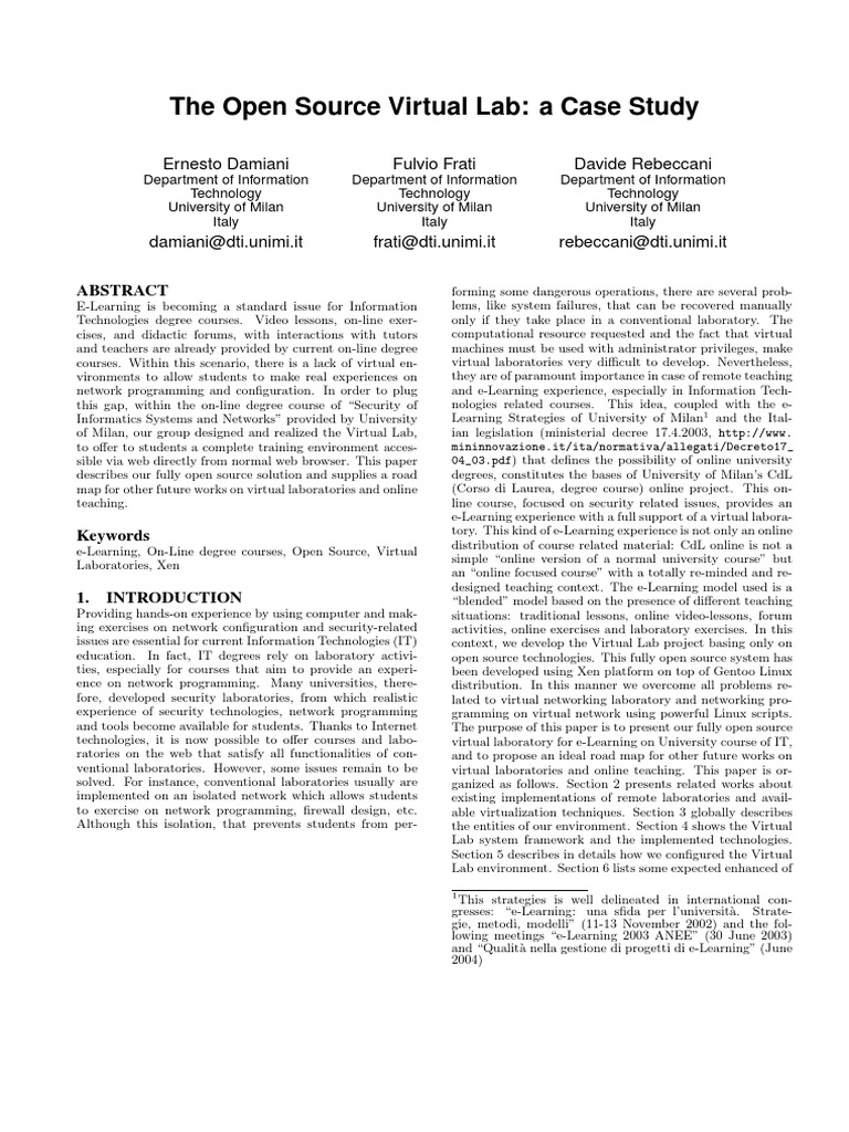 The Open Source Virtual Lab: A Case Study | PDF | Virtual Machine ...