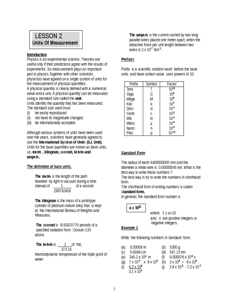 Lesson 2 - The Unit of Measurement | PDF | Units Of Measurement ...