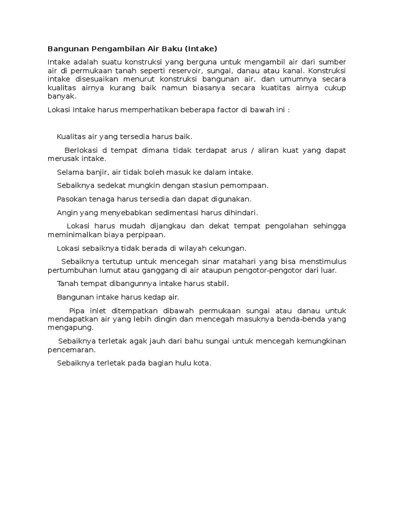 Bangunan Pengambilan Air Baku Intake Jembatan | PDF