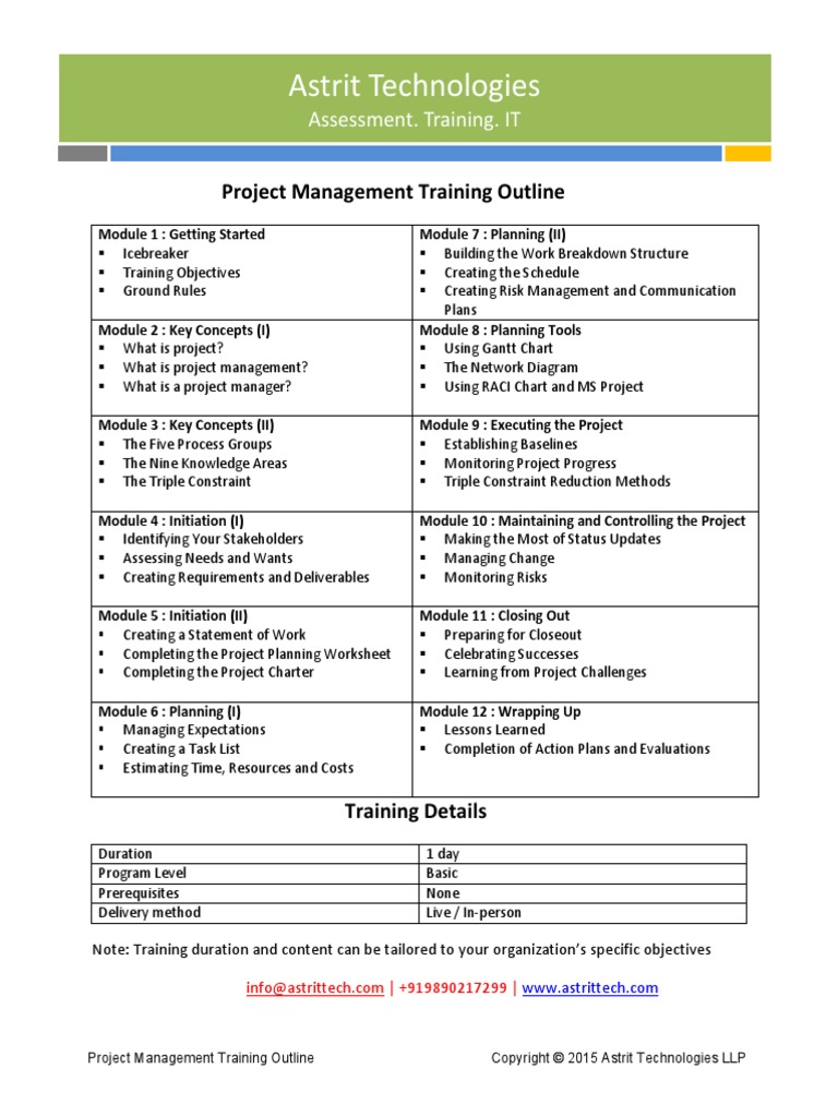 Project Management Training Curriculum | Project Management | Cognition