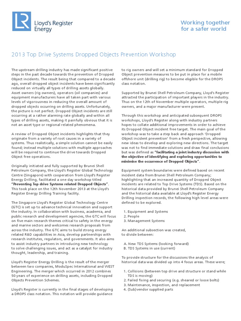 Top Drive Systems Dropped Objects Prevention White Paper | PDF ...
