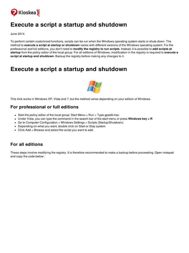 Execute A Script A Startup and Shutdown | PDF | Windows Registry ...