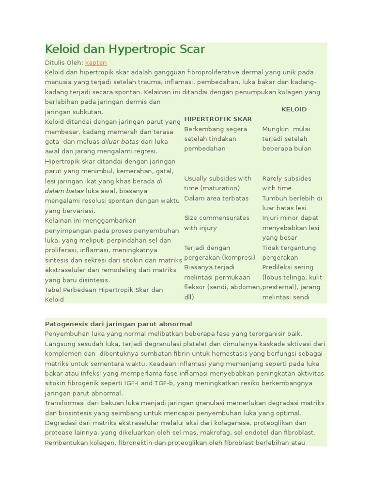 Perbedaan Keloid dan Skar Hipertrofik | PDF