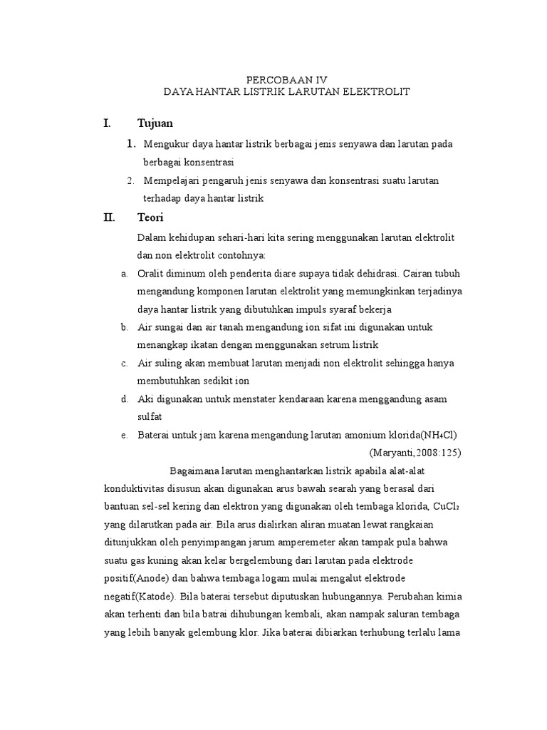 Daya Hantar Listrik Larutan Elektrolit | PDF | Sains & Matematika ...