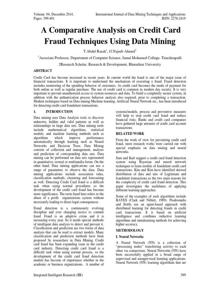 A Comparative Analysis On Credit Card Fraud Techniques Using Data ...