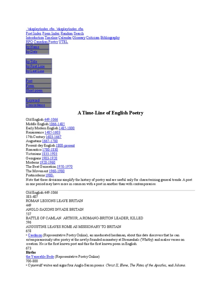 Exhaustive Timeline For Poems and Poets | PDF | Michael Drayton ...