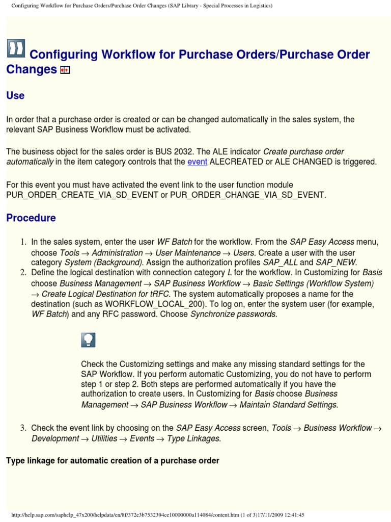 Configuring Workflow For Purchase Orders - Purchase Order Changes (SAP ...