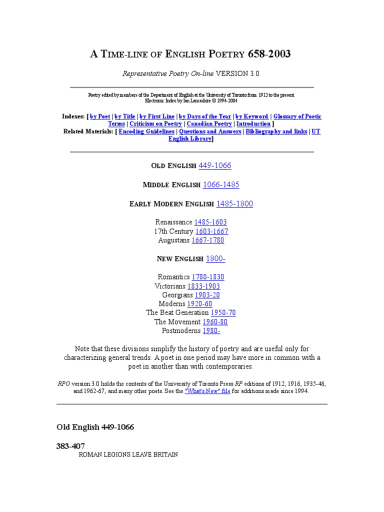 658-2003 - A Timeline of English Poetry | PDF | John Dryden | Michael ...