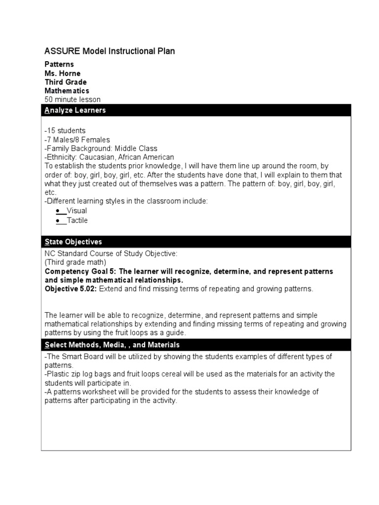 Assure Lesson Plan | Teaching | Learning