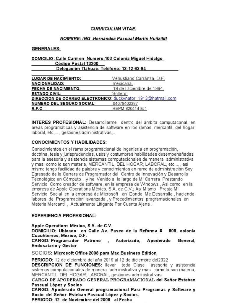 Pa To CURRICULUM VITAE EJEMPLO | PDF | Microsoft | Educación Secundaria