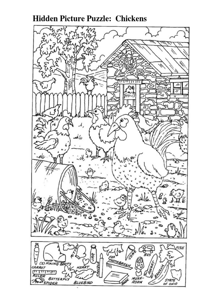 Hidden Picture Puzzle: Chickens | PDF